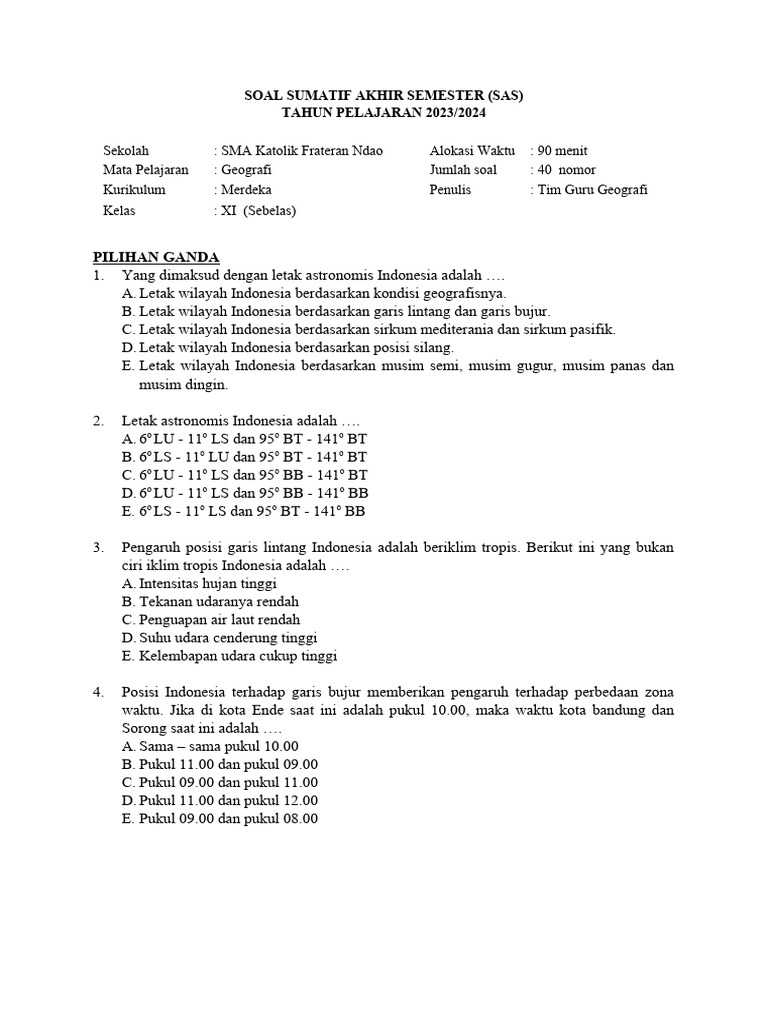 Soal Sumatif Akhir Semester Geografi Xi | PDF | Ilmu Sosial