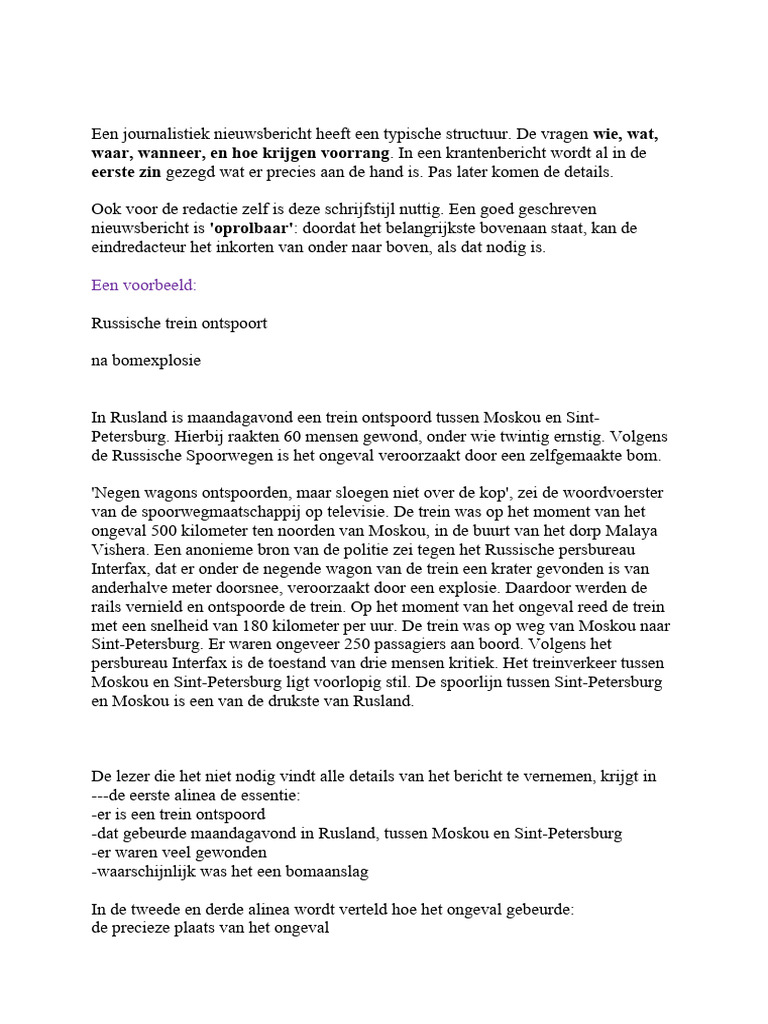 Een Journalistiek Nieuwsbericht Heeft Een Typische Structuur | PDF