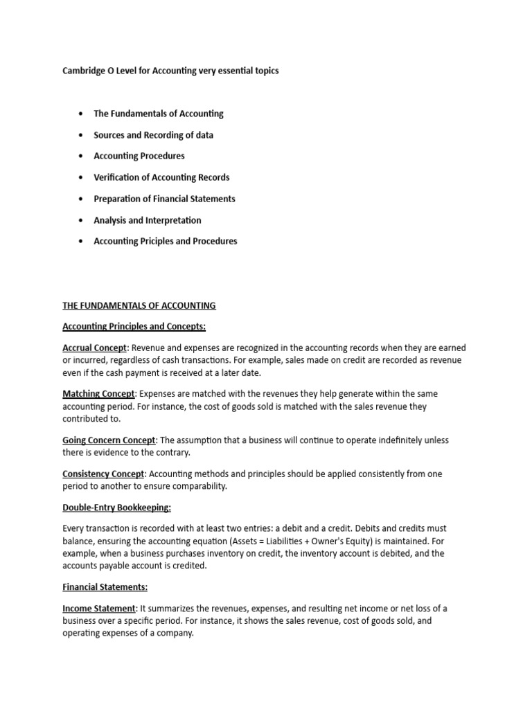 Essential Cambridge O Level Accounting Topics | PDF | Debits And ...