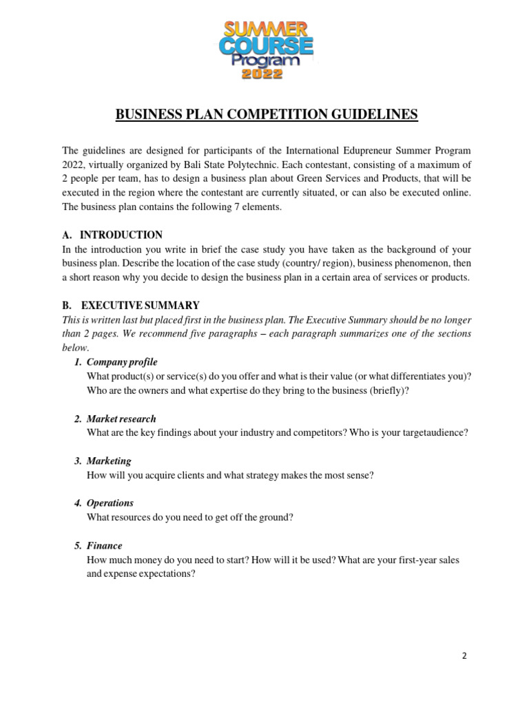 Business Plan Competition Guidelines | PDF | Marketing | Pricing