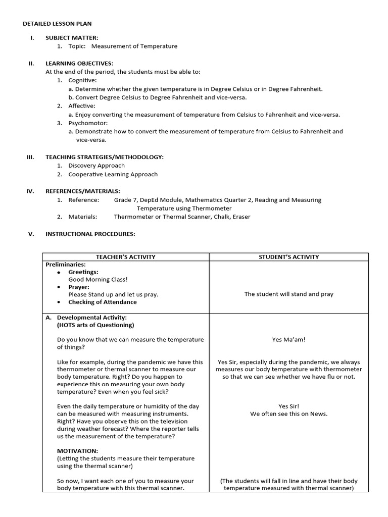 Lesson Plan - Celsius & Fahrenheit | PDF | Fahrenheit | Celsius