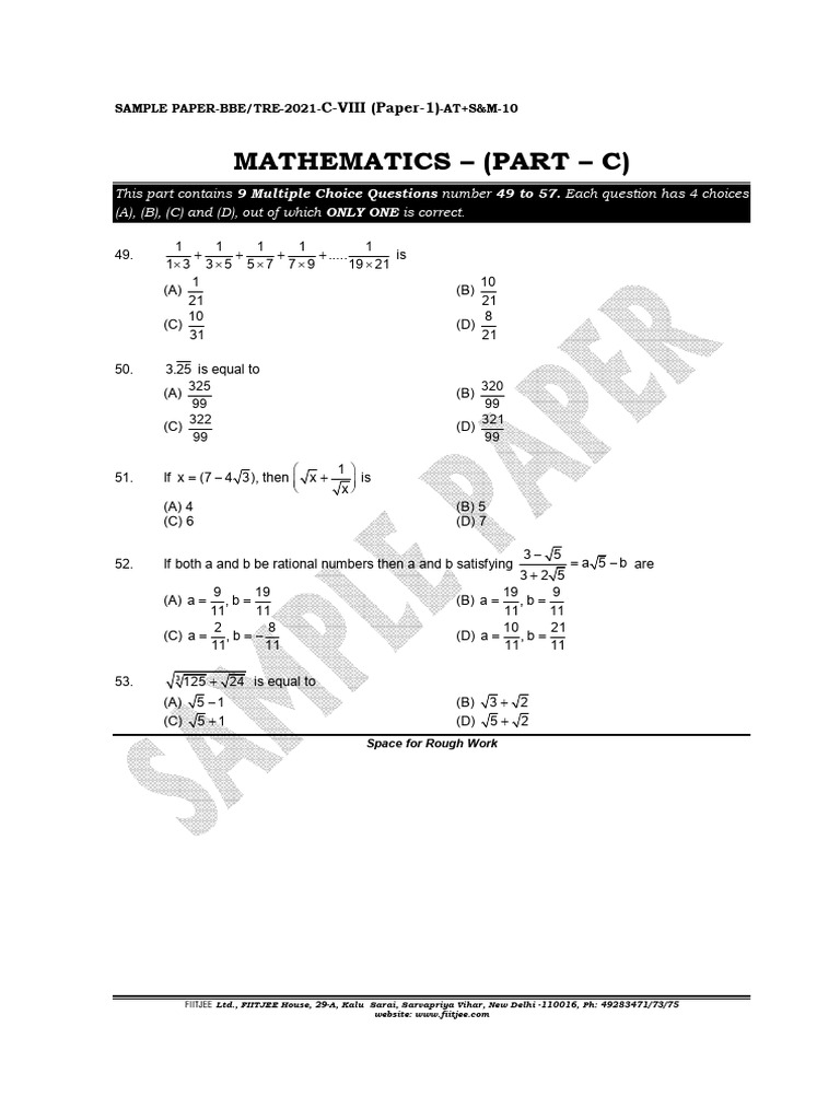 Bbe 2021 8th p1 Sample Paper Math | PDF | Geometry | Classical Geometry