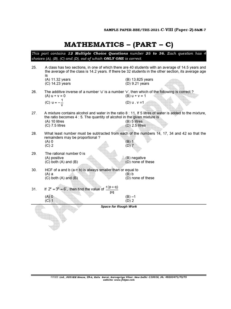 Bbe 2021 8th p2 Sample Paper Math | PDF | Ratio | Mathematics