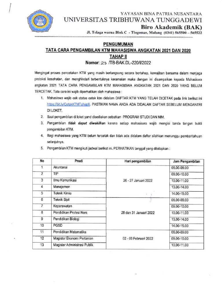 Tata Cara Pengambilan KTM | PDF