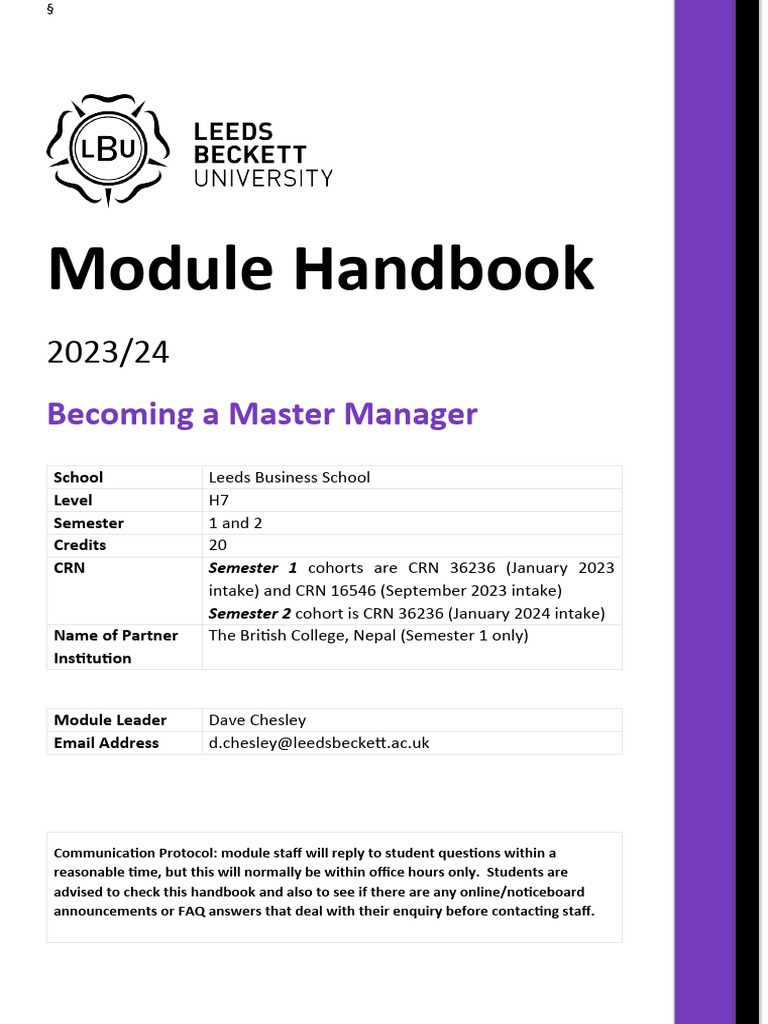 Module Handbook - H7 BaMM | PDF | Leadership | Lecture