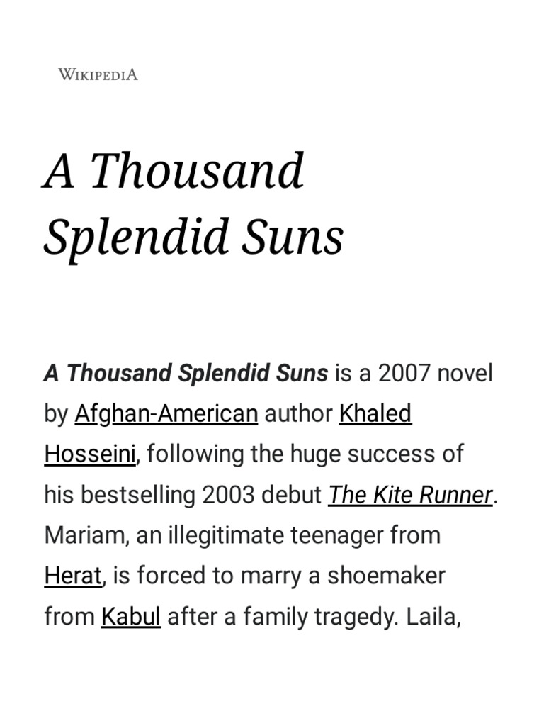A Thousand Splendid Suns Overview | PDF