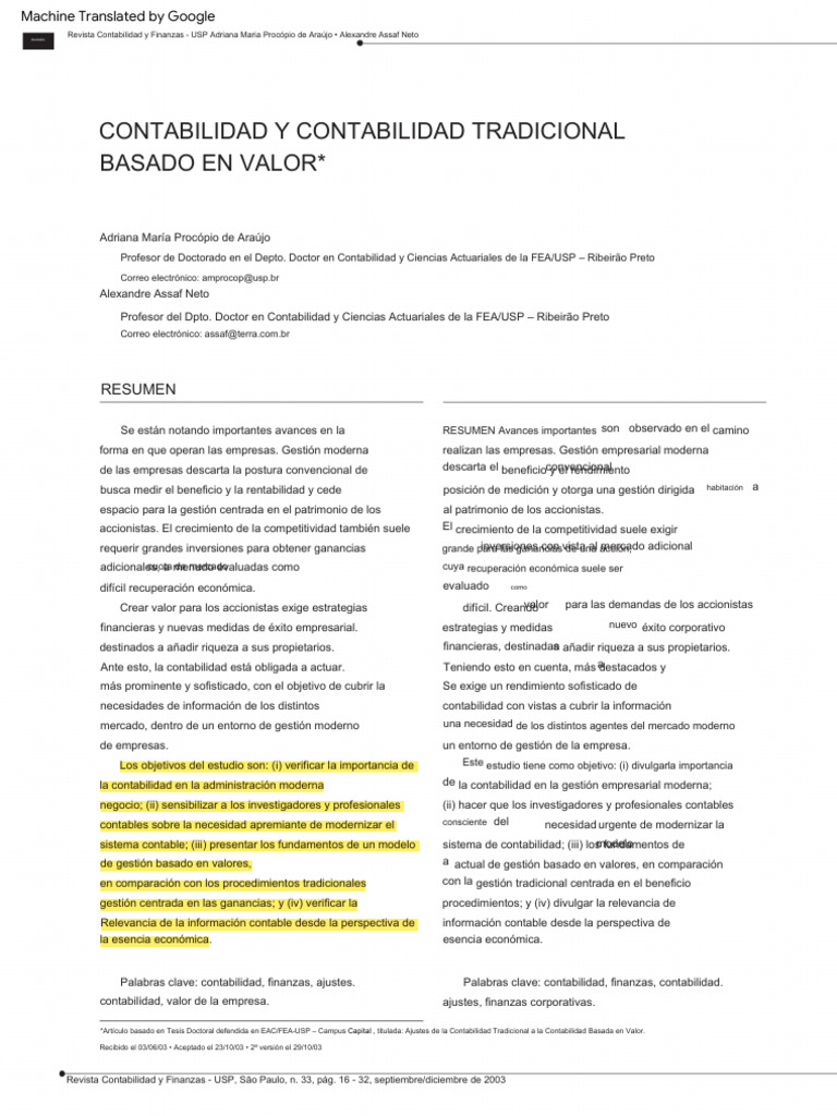 ARTICULO de INVESTIGACION Procopio y Assaf Art Contabilidad Tradicional y Contabilidad de Valor ...