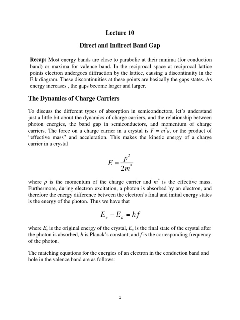 Direct and Indirect Band Gap: Recap: Most Energy Bands Are Close To ...