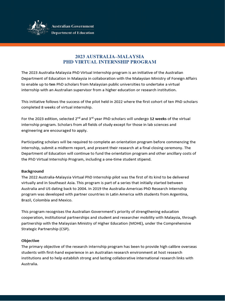 2023 Virtual PHD Internship - Program Description | PDF | Doctor Of Philosophy | Internship