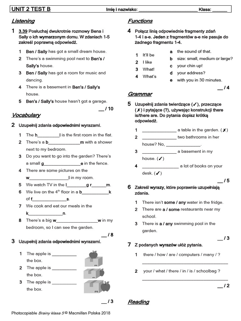 Brainy kl5 Unit Test 2 B | PDF