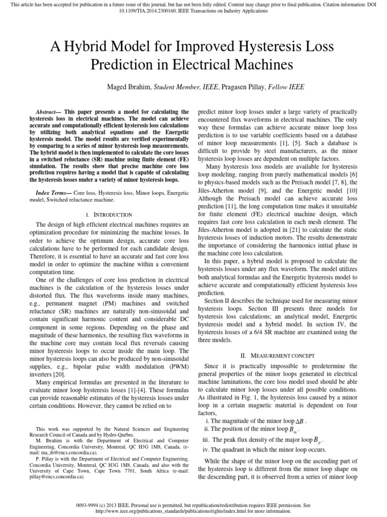 Hybrid Model for Hysteresis Loss Calculation | PDF | Hysteresis | Magnetization