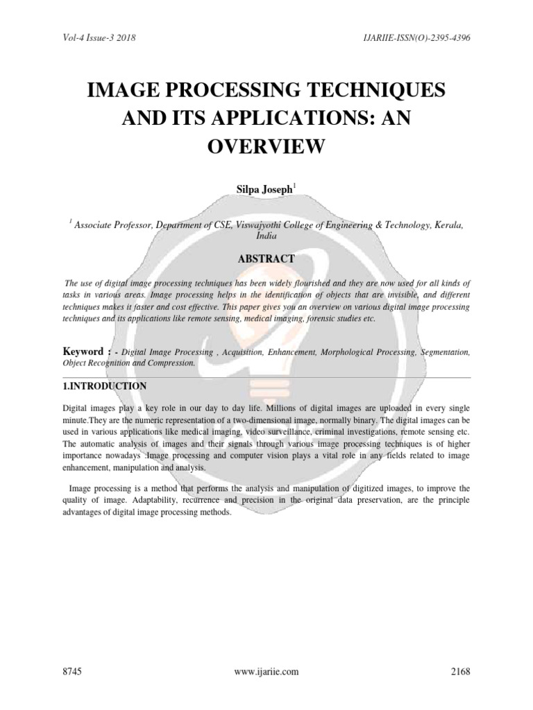 Journal - Image Processing Techniques and Its Applications - An Overview | Download Free PDF ...