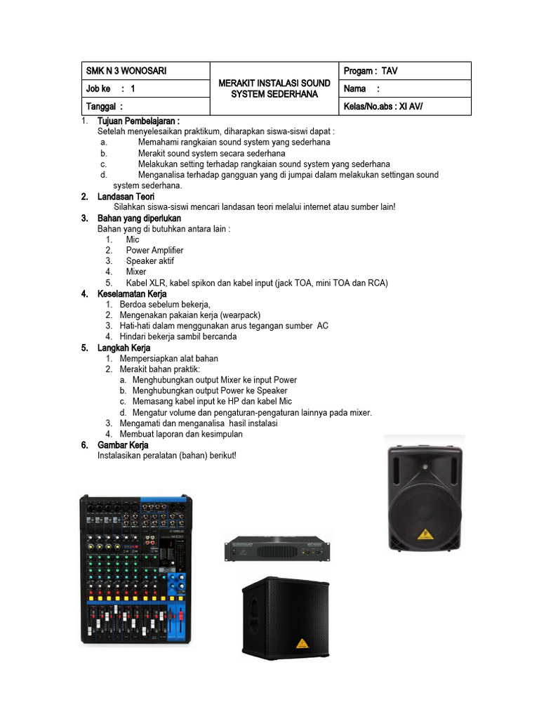 JOB SHEET Instalasi Sound System | PDF