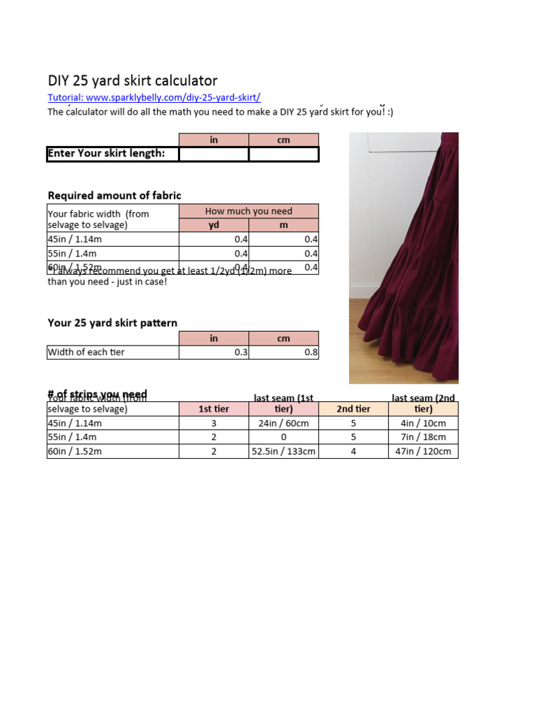 DIY 25 Yard Skirt Calculator SPARKLY BELLY 1 | PDF