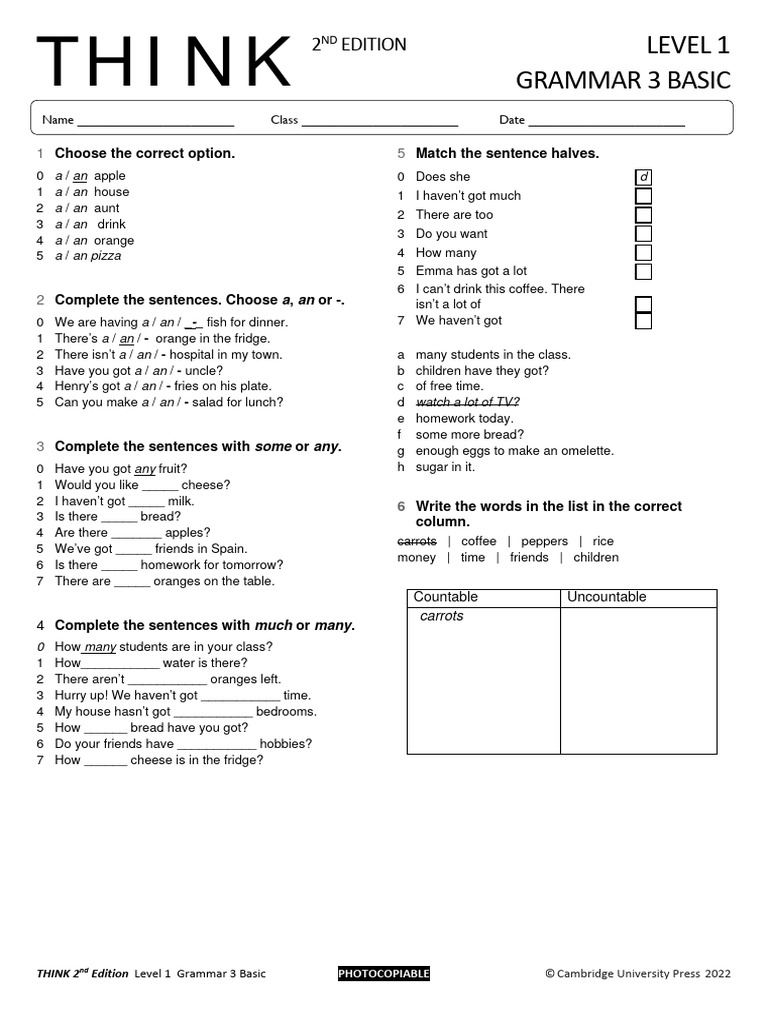 Thk2e BrE L1 Grammar Basic Unit 3 | PDF | Food And Drink | Foods
