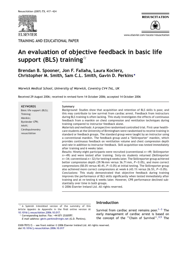An Evaluation of Objective Feedback in Basic Life Support (BLS ...