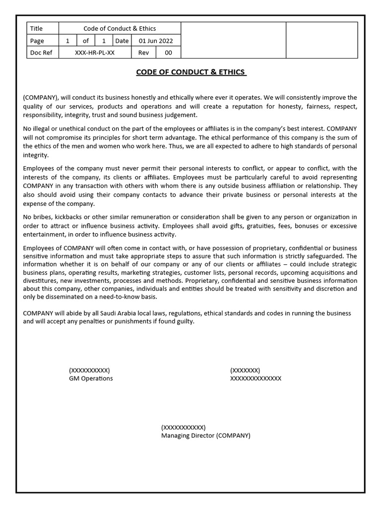 Code of Conduct & Ethics | PDF | Bribery | Employment