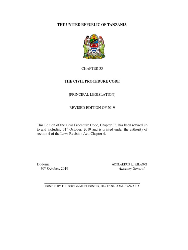 Tanzania Civil Procedure Code 2019 | PDF | Lawsuit | Judgment (Law)