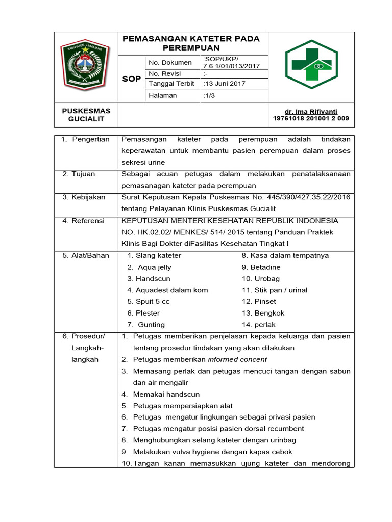 Pemasangan Kateter Cewek. | PDF