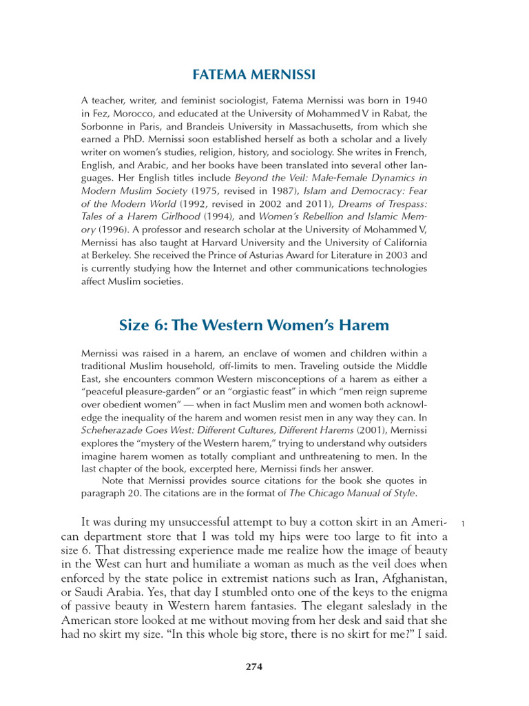 FATEMA MERNISSI The Western Women's Harem | PDF | Religion & Spirituality