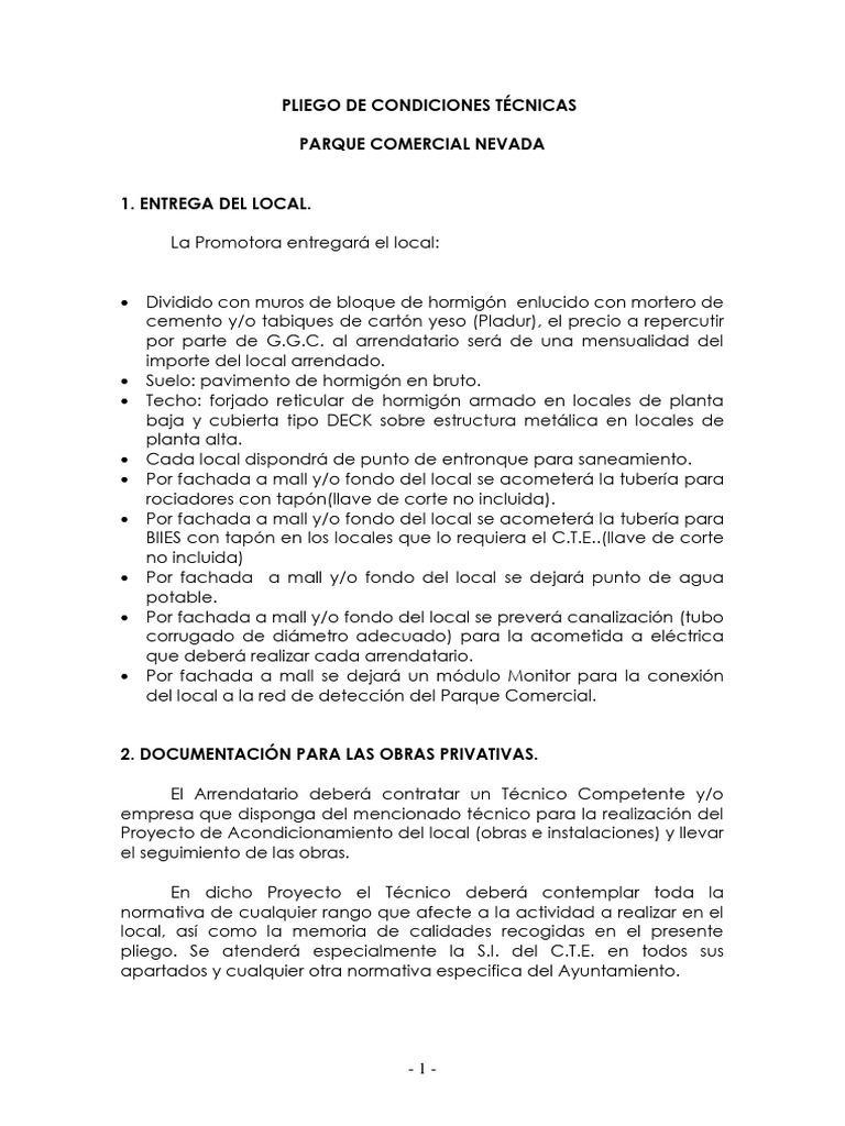 PLIEGO Codiciones Tecnicas | PDF | Paneles de yeso | Hormigón