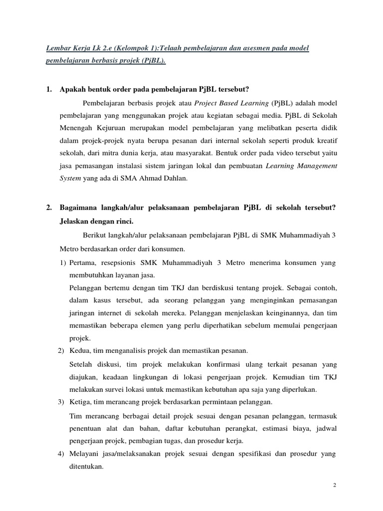 LK 2.e Telaah Pembelajaran Dan Assesment Pada PJBL | PDF