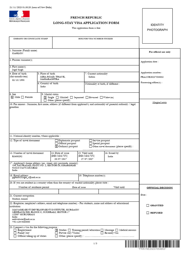 Long-Stay Visa Application Form France | PDF | Travel Visa | Insurance