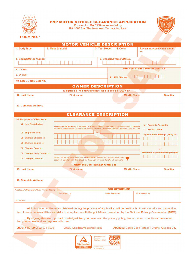 Motor Vehicle Clearance Application | PDF