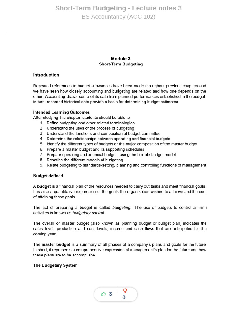 Short Term Budgeting Lecture Notes 3 Compress | PDF | Debits And ...