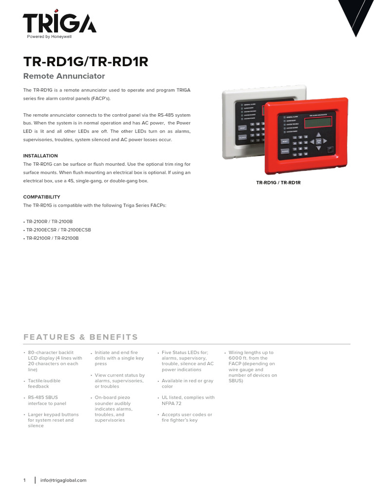Remote Annunciator TR RD1G TR RD1R Triga UL FM | PDF | Electricity | Electrical Engineering