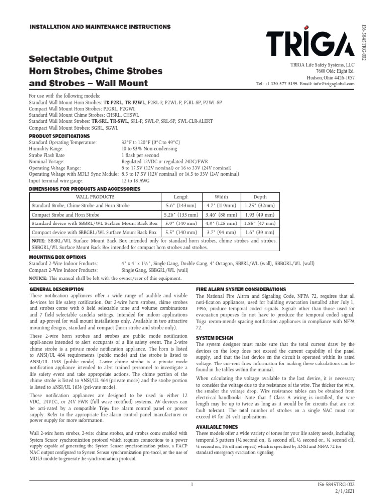 Horn Strobe - Sounder Cum Strob - TR-P2RL-P2GRL-CHSRL-SGWL | PDF ...