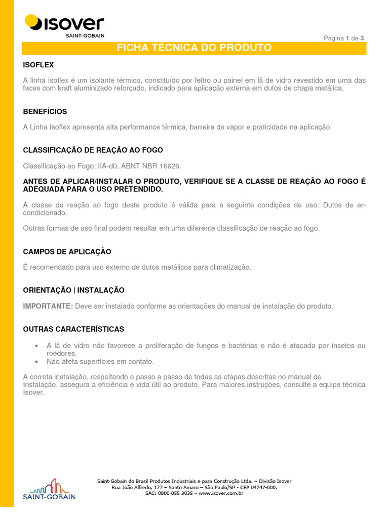 Ficha Técnica do Isoflex Isover | PDF | Isolamento térmico | Materiais