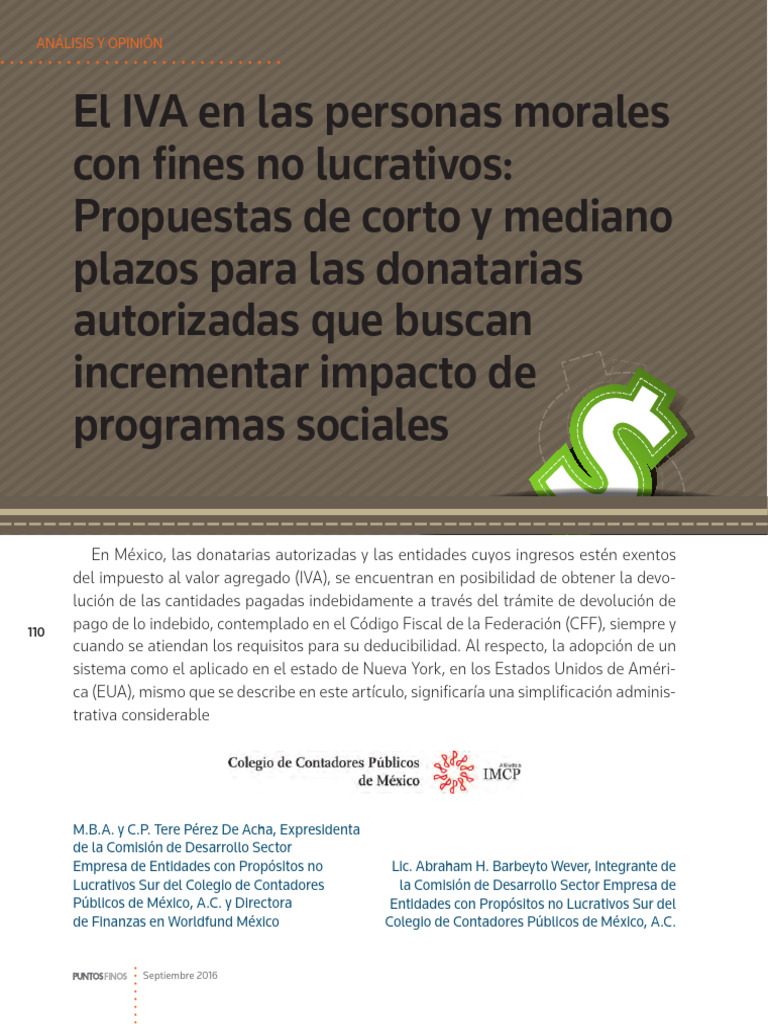 El IVA en Las Personas Morales Con Fines No Lucrativos Septiembre 2016 | PDF | Impuesto al valor ...