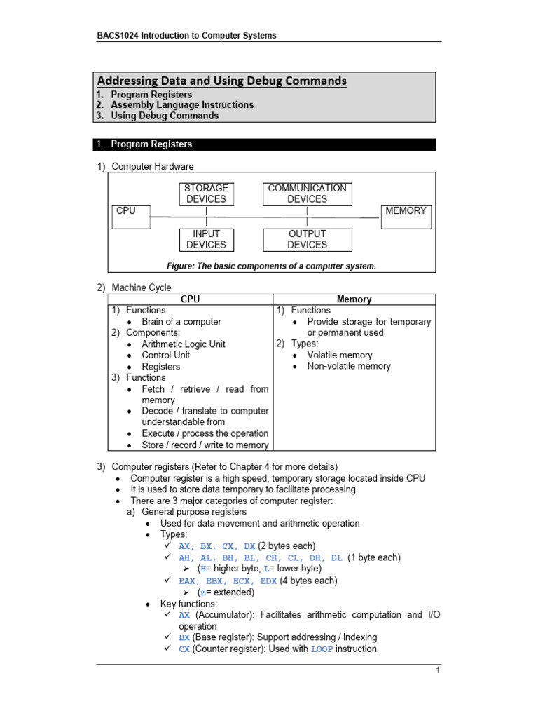 Addressing Data and Using Debug Commands: 1. Program Registers | PDF | Computer Data Storage ...
