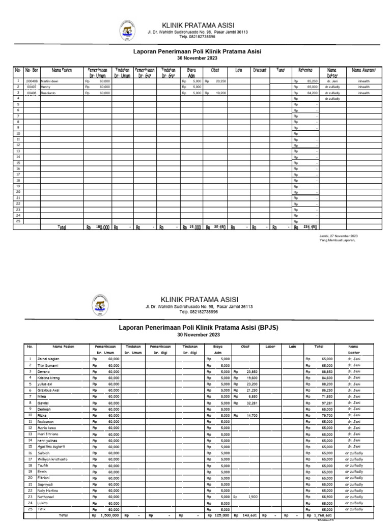Blanko Laporan Penerimaan Poli (3) .30 | PDF