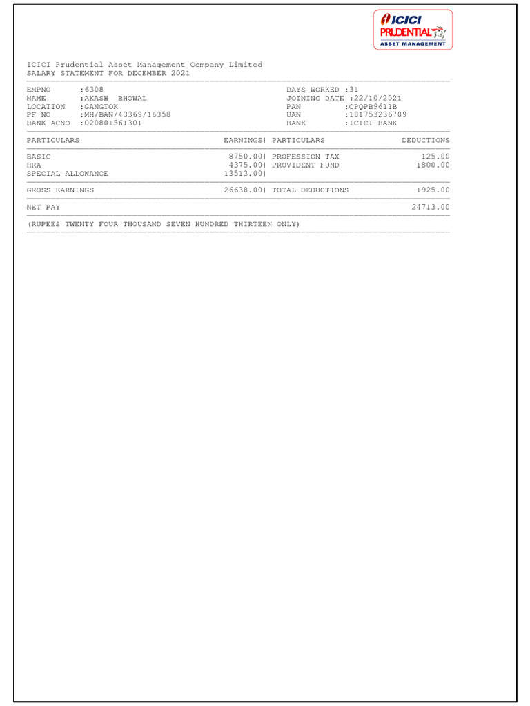 Akash - Salary Slip | PDF | Taxes | Government Finances