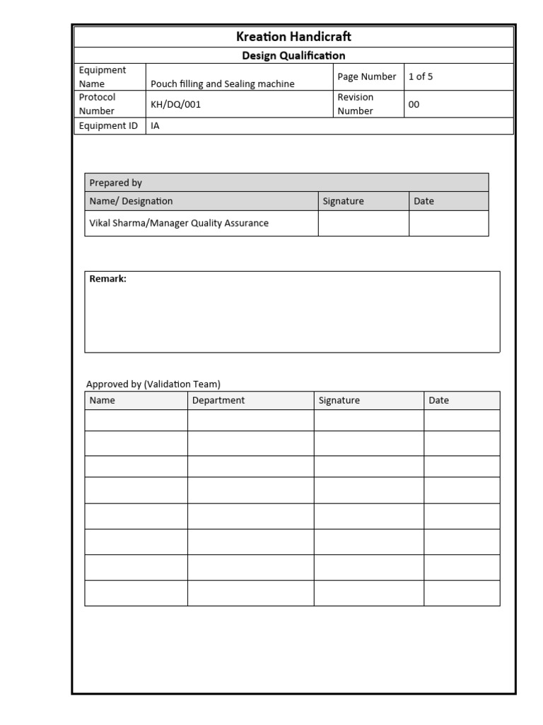 Design Qualification for Pouch Machine | PDF | Verification And Validation
