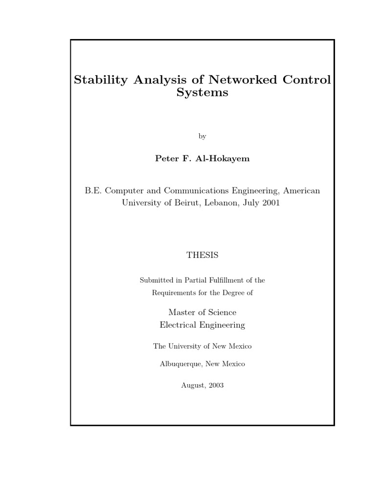 MSC Peter F. Al-Hokayem 2003 Stability Analysis of Networked Control Systems Systems | PDF ...