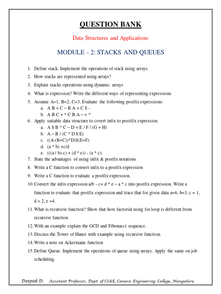 Question Bank Module-2 | PDF | Queue (Abstract Data Type) | Mathematics
