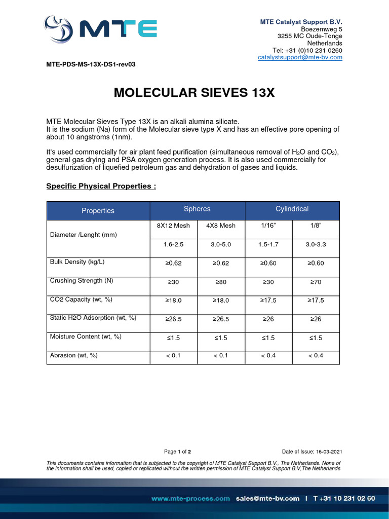 MTE PDS MS 13X DS1 Rev03 | PDF | Gases | Chemistry