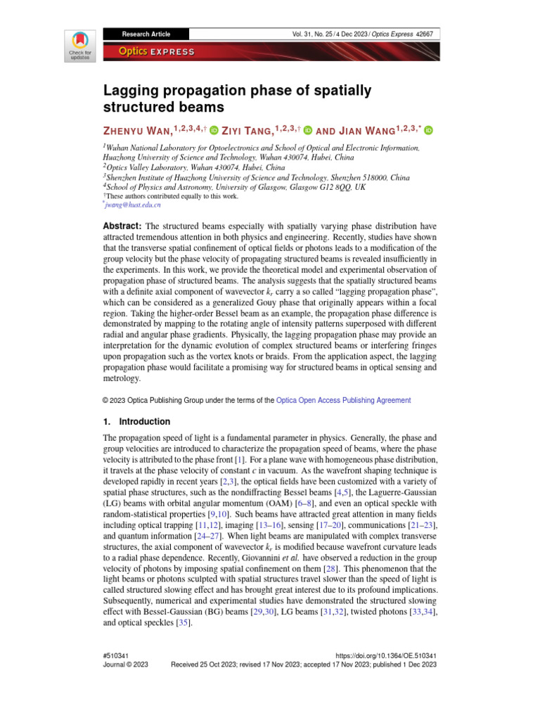 Lagging Propagation Phase of Spatially | PDF | Waves | Waveguide