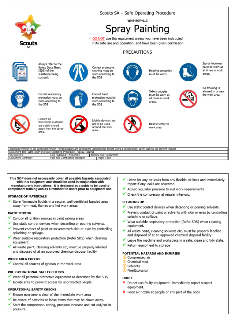 WHS-SOP-013 Spray Painting 2021 | PDF | Safety | Occupational Safety ...