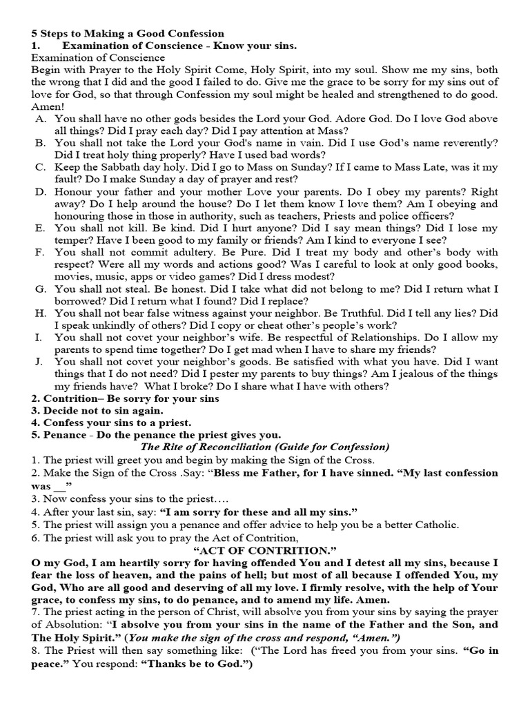 Guide For Confession For Grades 4 To Grades 12 | PDF | Confession ...