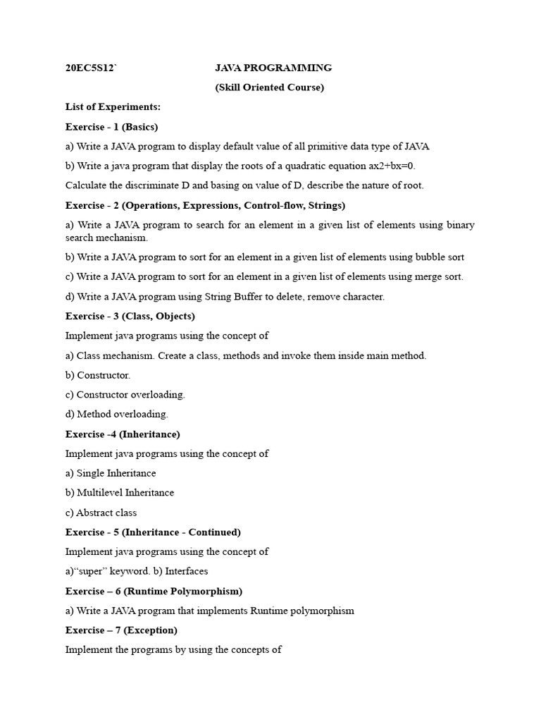 ECE Java Skill Course Lab Experiments | Download Free PDF | Method ... ECE Java Skill Course Lab Experiments | Download Free PDF | Method ...