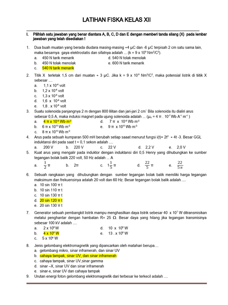 Soal Pas Fisika Kelas 12 Semester 1 | PDF