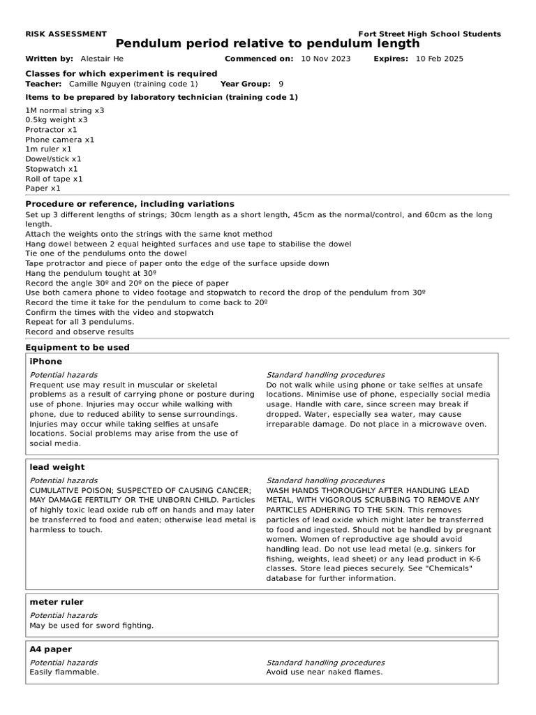 Pendulum Period Relative To Pendulum Length Pdf Risk Laboratories