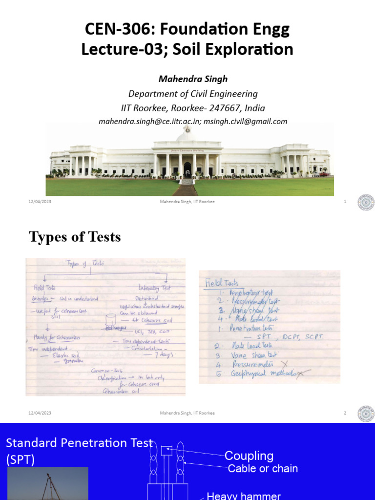 CEN 306 Lect 03 MSINGH 20230114 SPT CPT | PDF | Geotechnical Engineering | Natural Materials