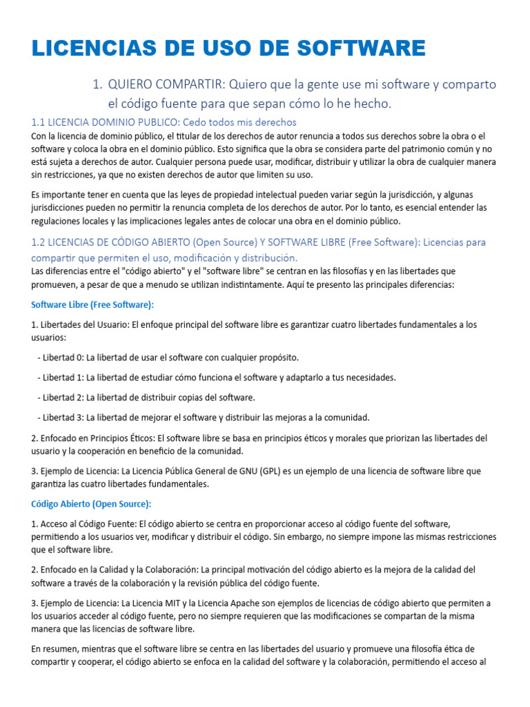 Licencias de Uso de Software | PDF | Software libre | Fuente abierta
