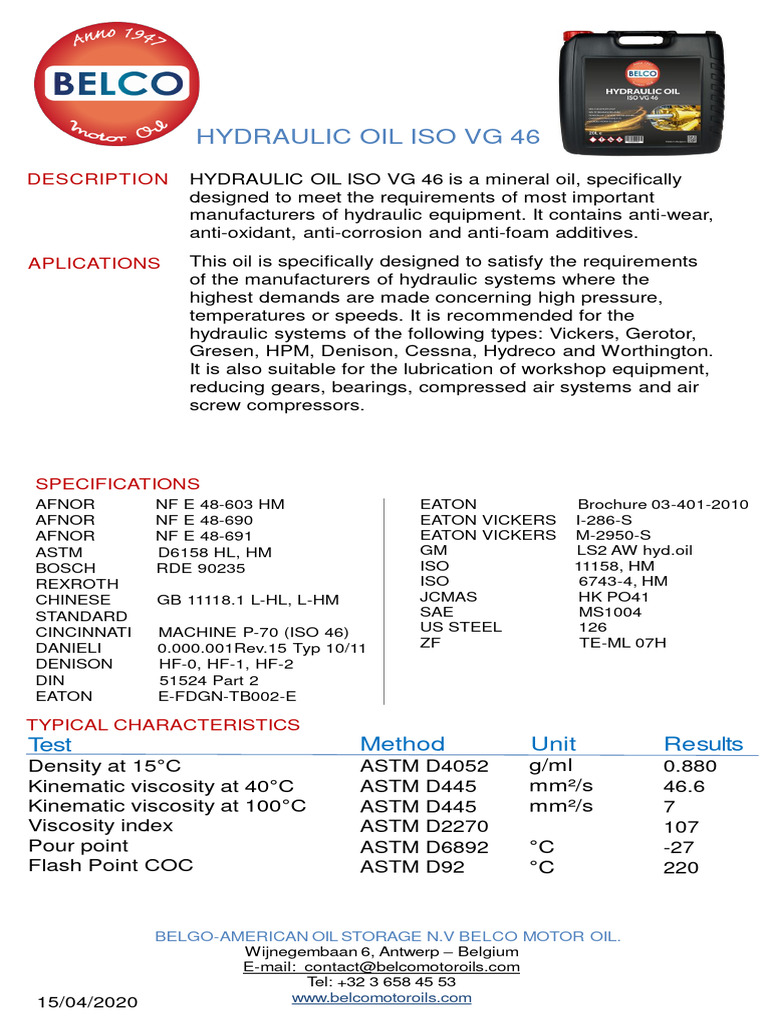 Hydraulic Oil Iso VG 46 | PDF | Motor Oil | Building Engineering