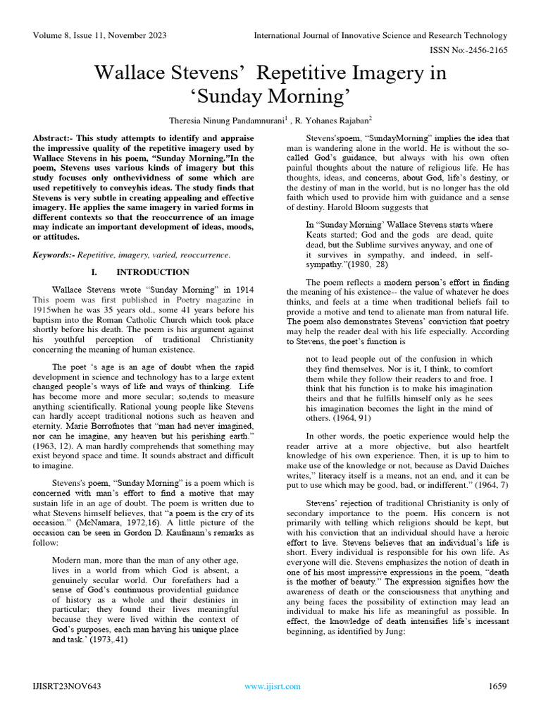 Wallace Stevens' Repetitive Imagery in Sunday Morning' | PDF | Heaven ...